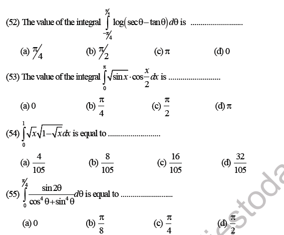 JEE Mathematics Definite Integration MCQs Set A with Answers
